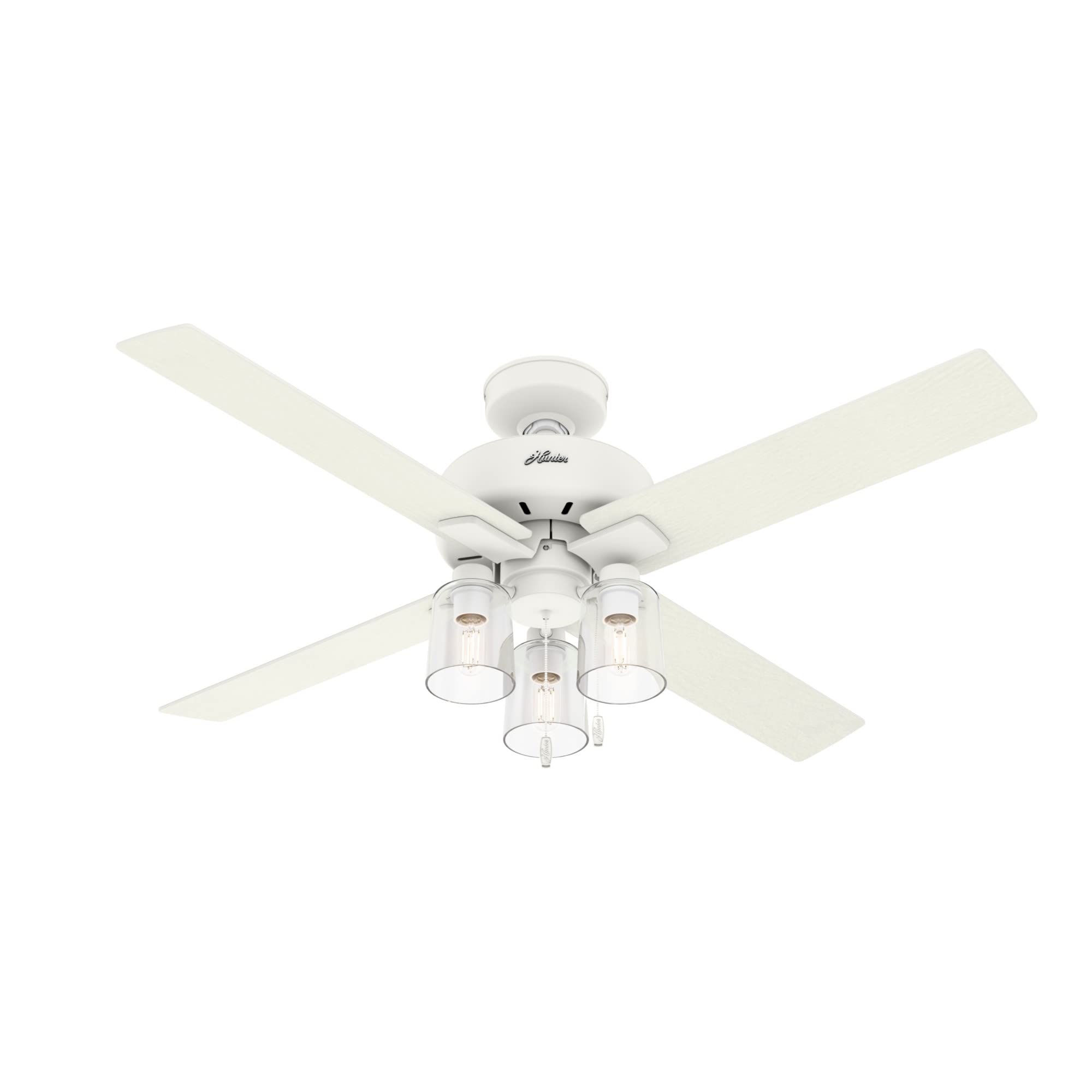 Hunter Pelston Indoor Ceiling Fan with LED Light and Pull Chain, 52", Matte White