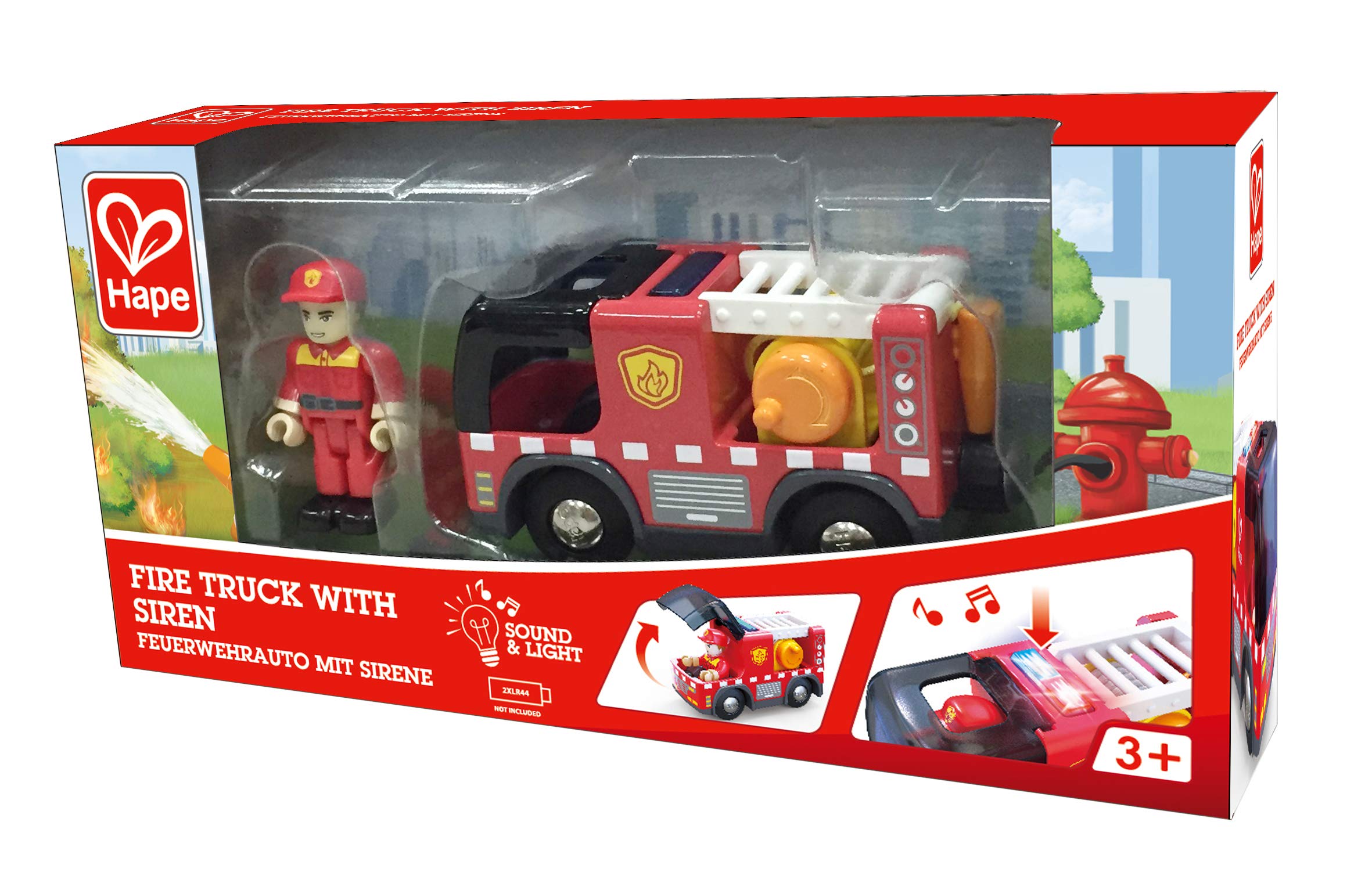 Hape Fire Truck with Siren | 2-Piece Fire Truck, Fireman Toy Set