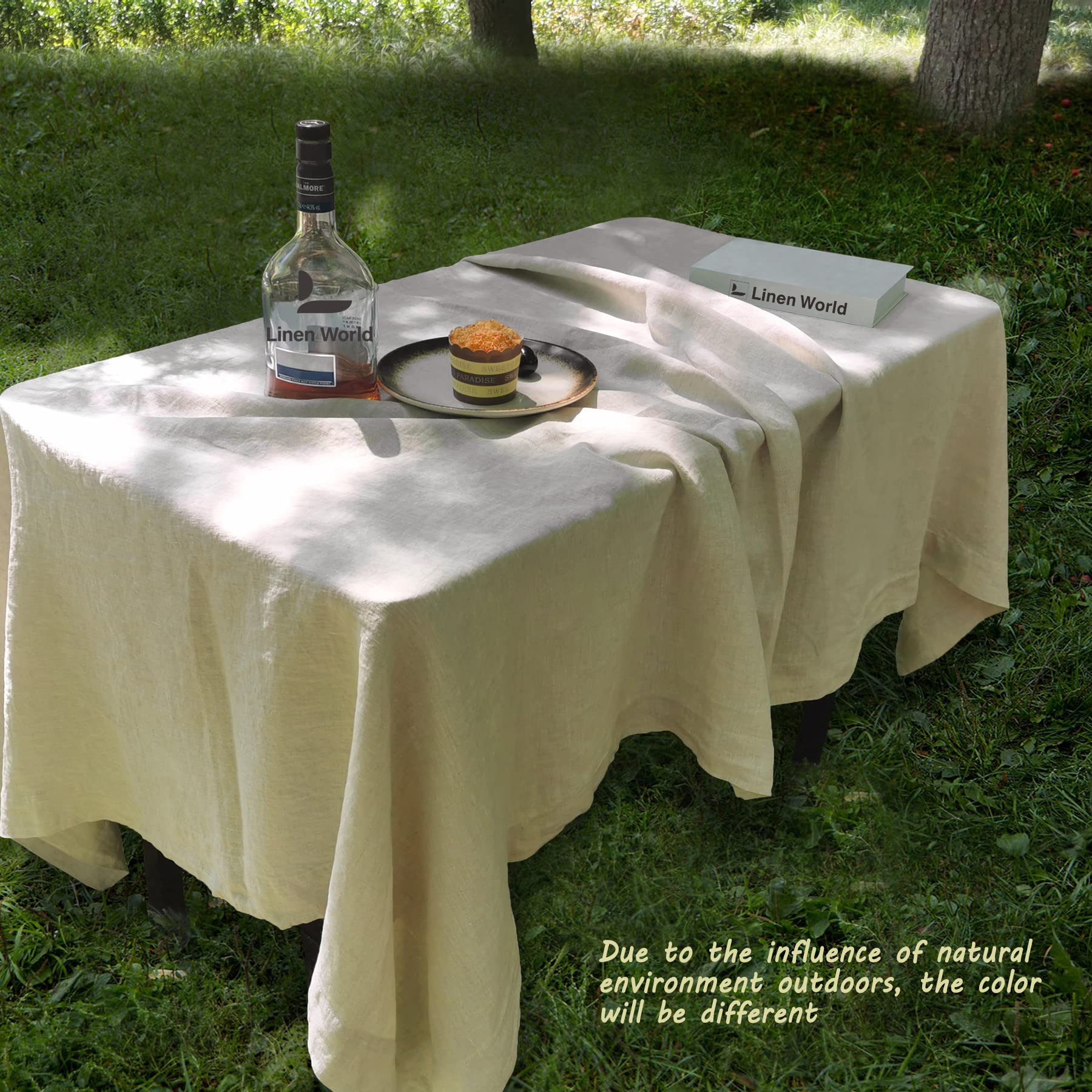 L Linen World 100% Linen Tablecloth,60x90 Inch Natural French Flax Rectangular Oblong Table Cloth for Kitchen, Dining, Party,Indoor,Outdoor,Weddings,Decorative Valentine's Day,Spring,Easter