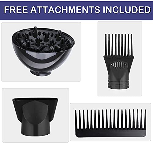 Hair Dryer 2000W, Negative Ionic Fast Dry Low Noise Blow Dryer, Professional Salon Hair Dryers with Diffuser, Concentrator, Styling Pik,2 Speed and 3 Heat Settings,Quick Drying with AC Motor-WhiteBlue