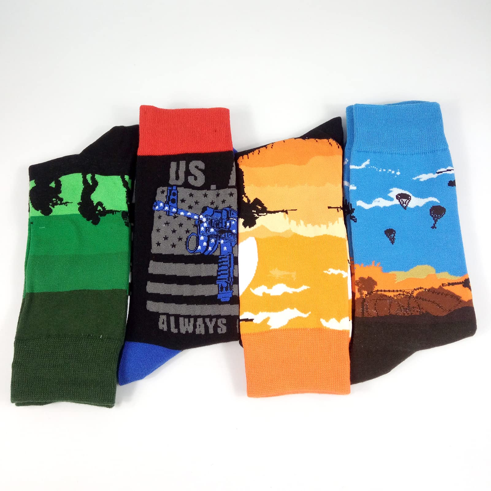 HSELL Mens Fun Patterned Dress Socks Funny Novelty Crazy Design Cotton Socks Gift for Men (4 Pairs - Car)