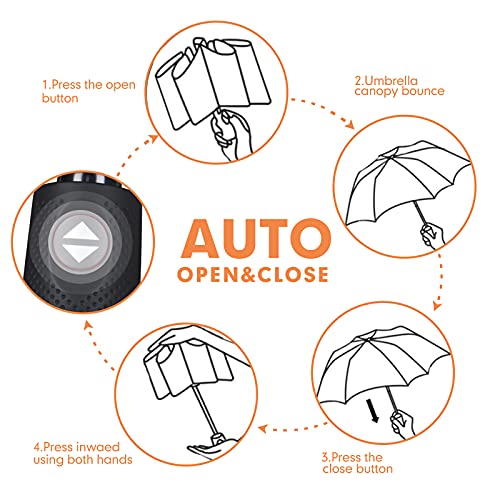 ZOMAKE Travel Umbrella Compact - 10 Ribs Portable Collapsible Umbrellas for Rain Windproof - Paraguas Automatic Small Folding Umbrella Lightweight Packable Umbrella for Women Men(Orange)