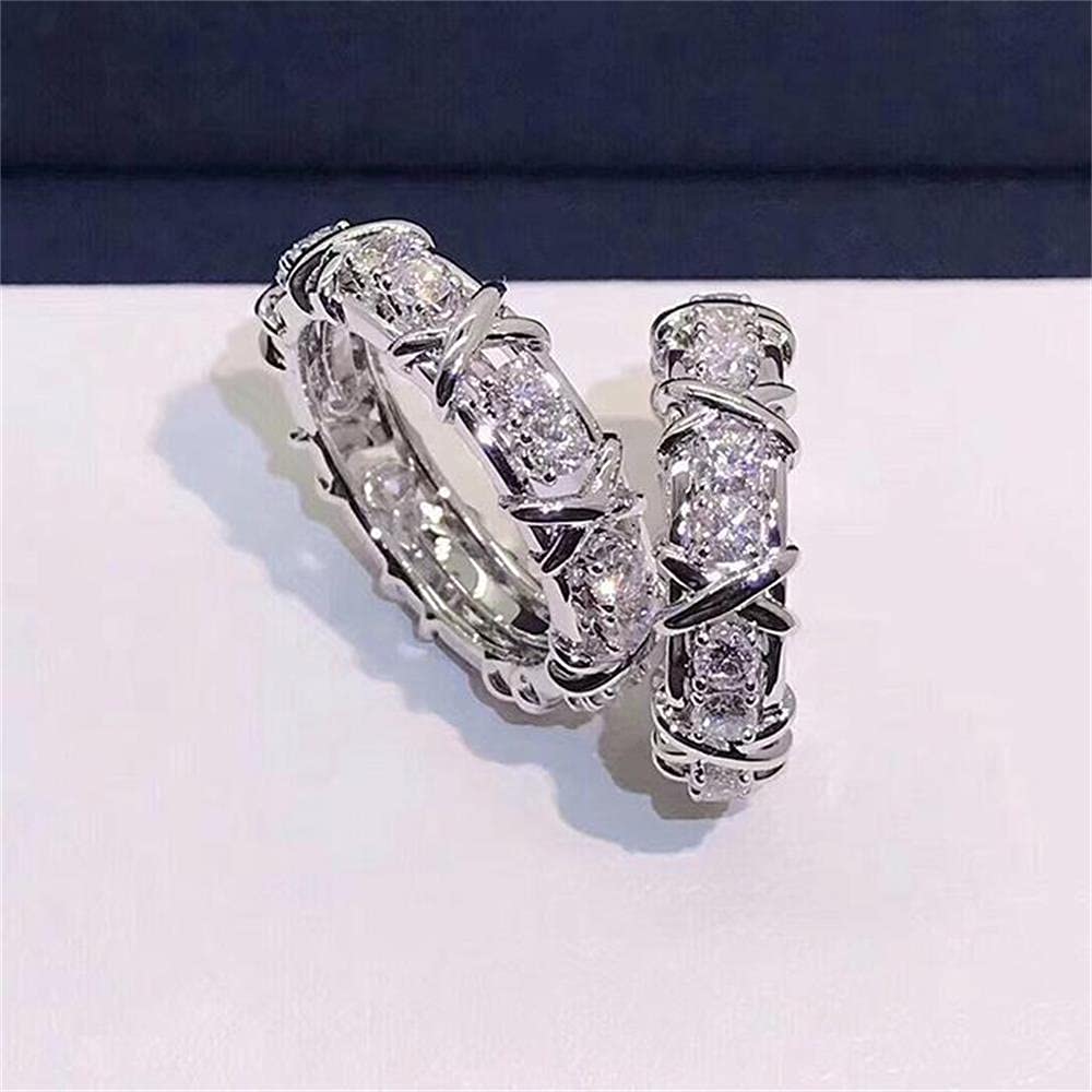 Imitation 925 sterling silver cross XO-shaped diamond ring Moissanite white gold gold color separation rose gold super amphibole engagement wedding eternal ladies ring (US Code 5-10) (8, silver)