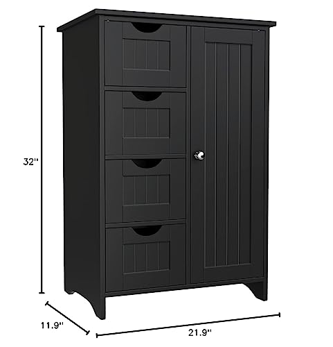 YESHOMY Bathroom Storage Cabinet, Side Free Standing Organizer with Large Space and Adjustable Shelves, Home Office Furniture for Multifunction in Living Room, Hallway, Kitchen, Bedroom, Black