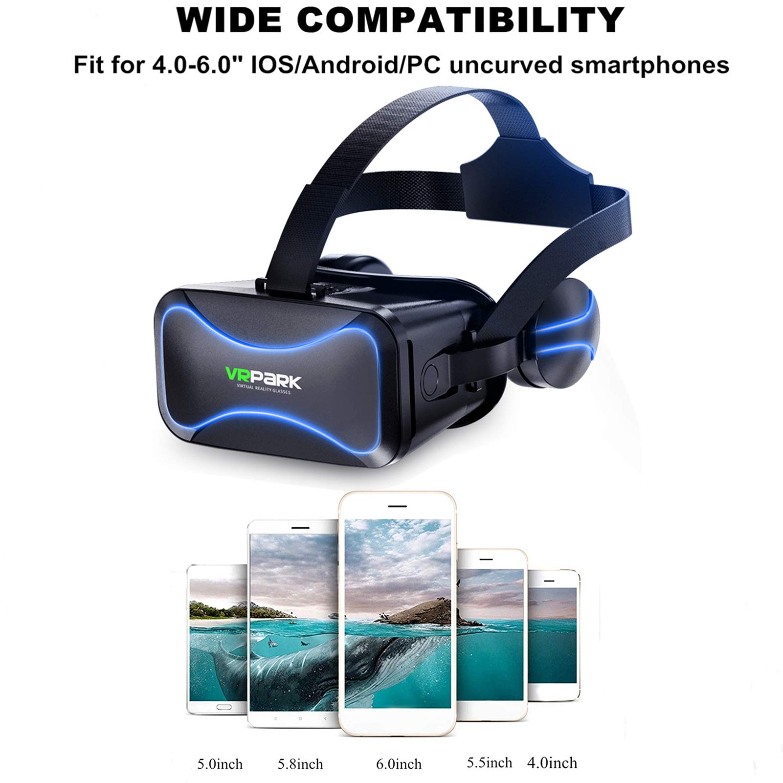 Hzemci 3D Virtual Reality Headset - Headset VR Headset With Remote Control, Portable Adjustable Virtual Reality Headset, 360° Field Of View, Enclosed HiFi Stereo, Used For VR Games And 3D Movies