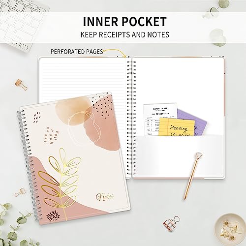 SUNEE Large Spiral Notebook, Journal For Women, Aesthetic Cute Abstract Notebook with Pockets, Flexible Cover, College Ruled Paper, 11" x 8-1/2", 80 Sheets - 160 Pages, for Work, School Supplies