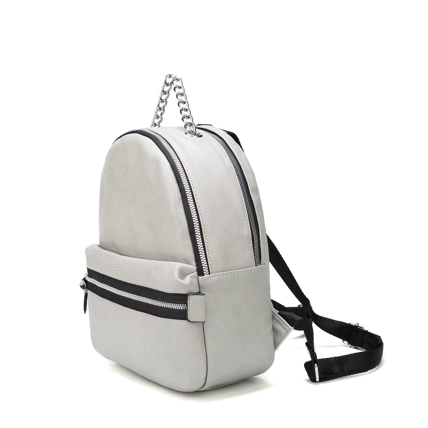 Hearty Trendy Fashion Vegan Leather Backpack with Metal Chain Handle -Black