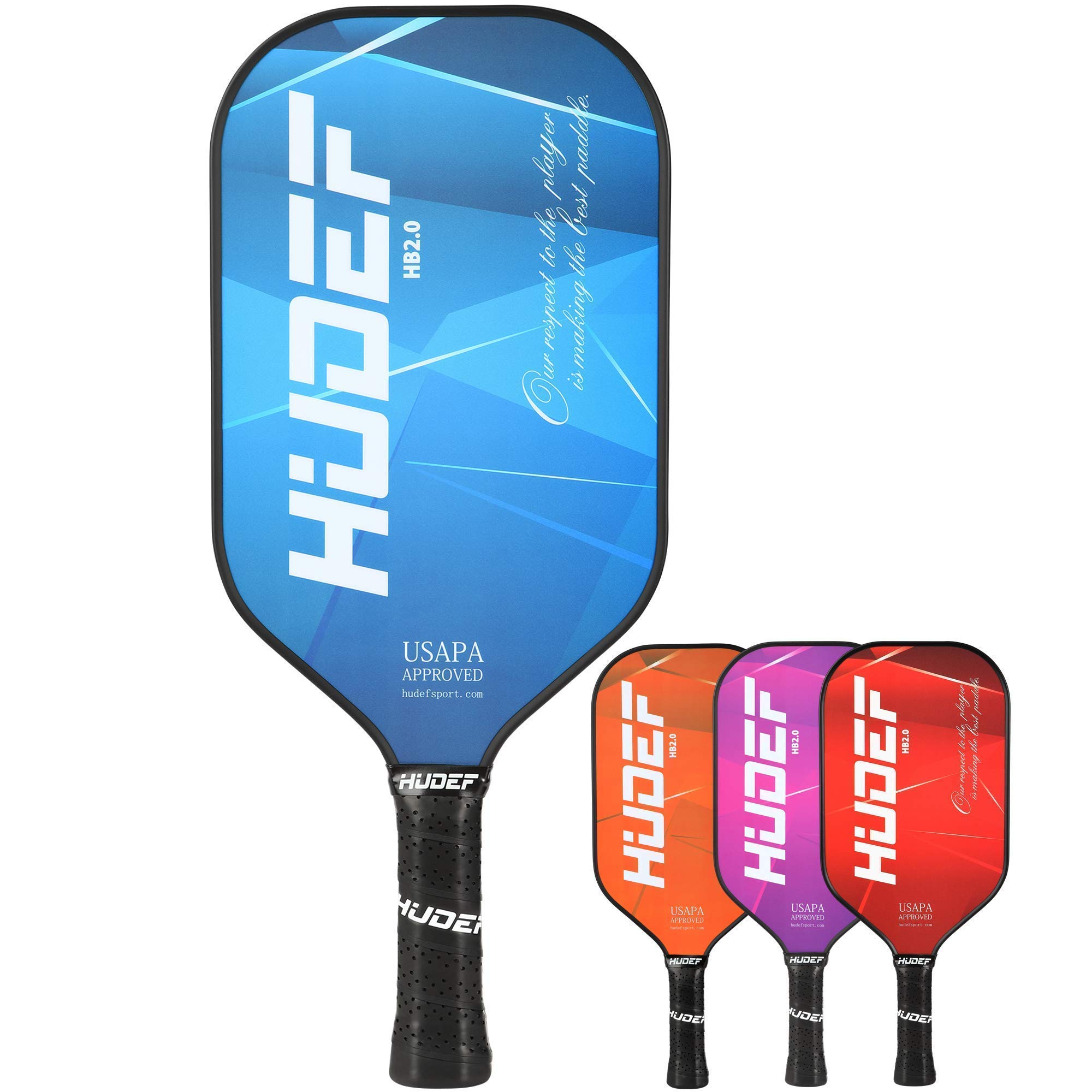 HUDEF HB 2.0 Blue+Red Pickleball Paddles, Lightweight Graphite Carbon Fiber Face Racquet Rackets Elongated Racket,Honeycomb Core,Cushion Comfort Grip USAPA Approved