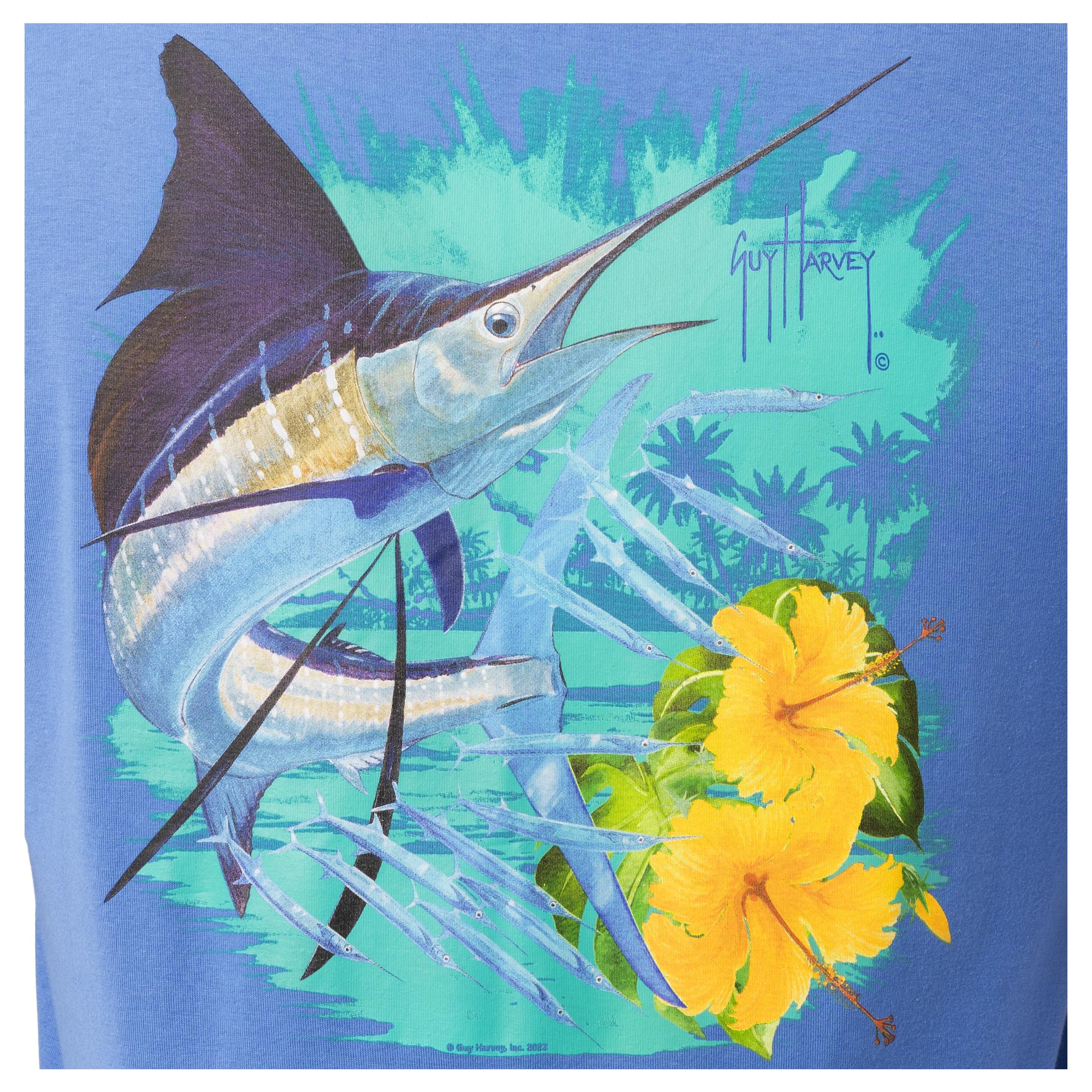 Guy Harvey Men's Proudly Southern Short Sleeve Pocket T-Shirt, Heather Royal/Proudly Southern, Large