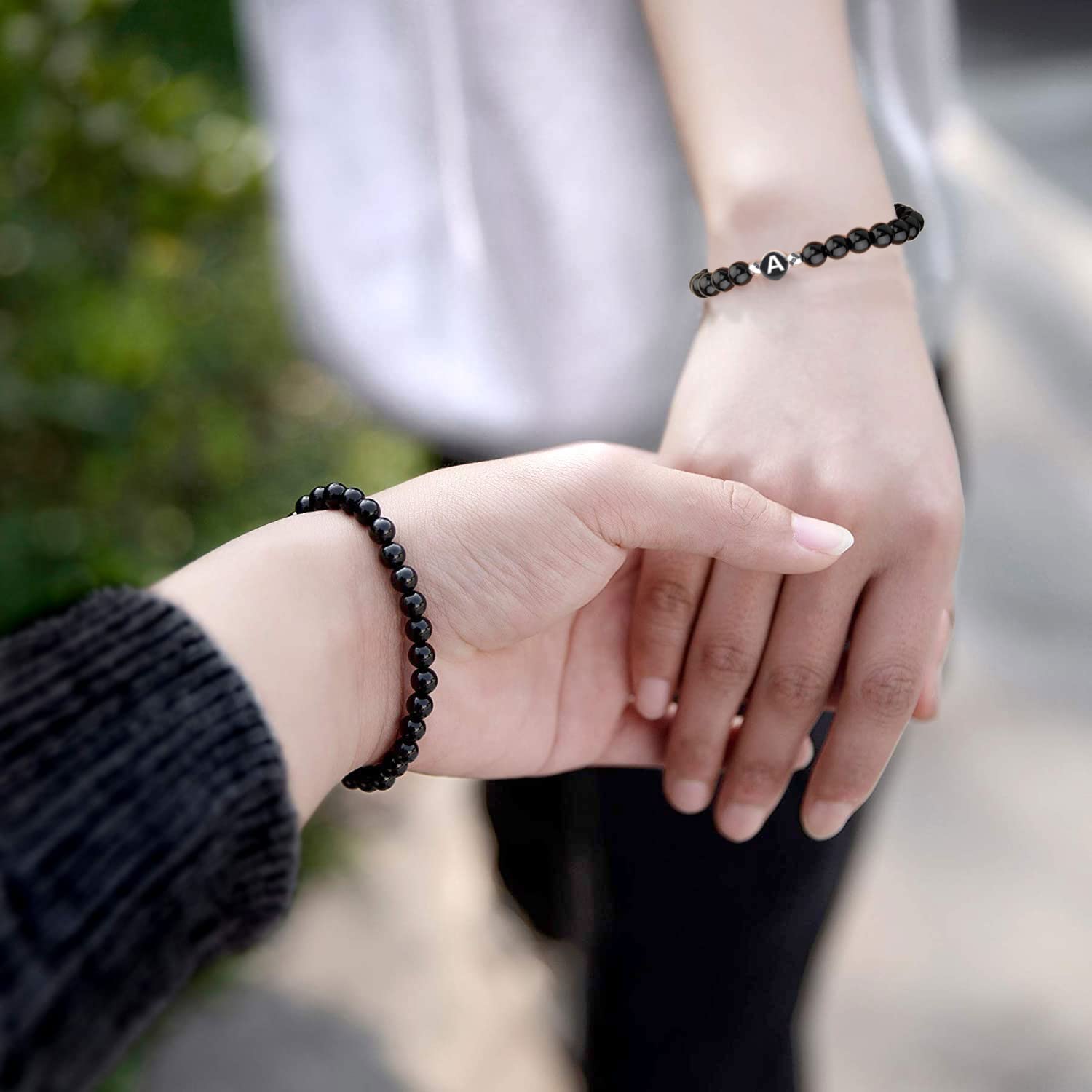 JUVJEW Initial Bracelet for Men Women,6mm Stretch Black/Write Letter Bracelets for couples, Personalized MAMA MOM bracelet for Mother (MAMA-black)