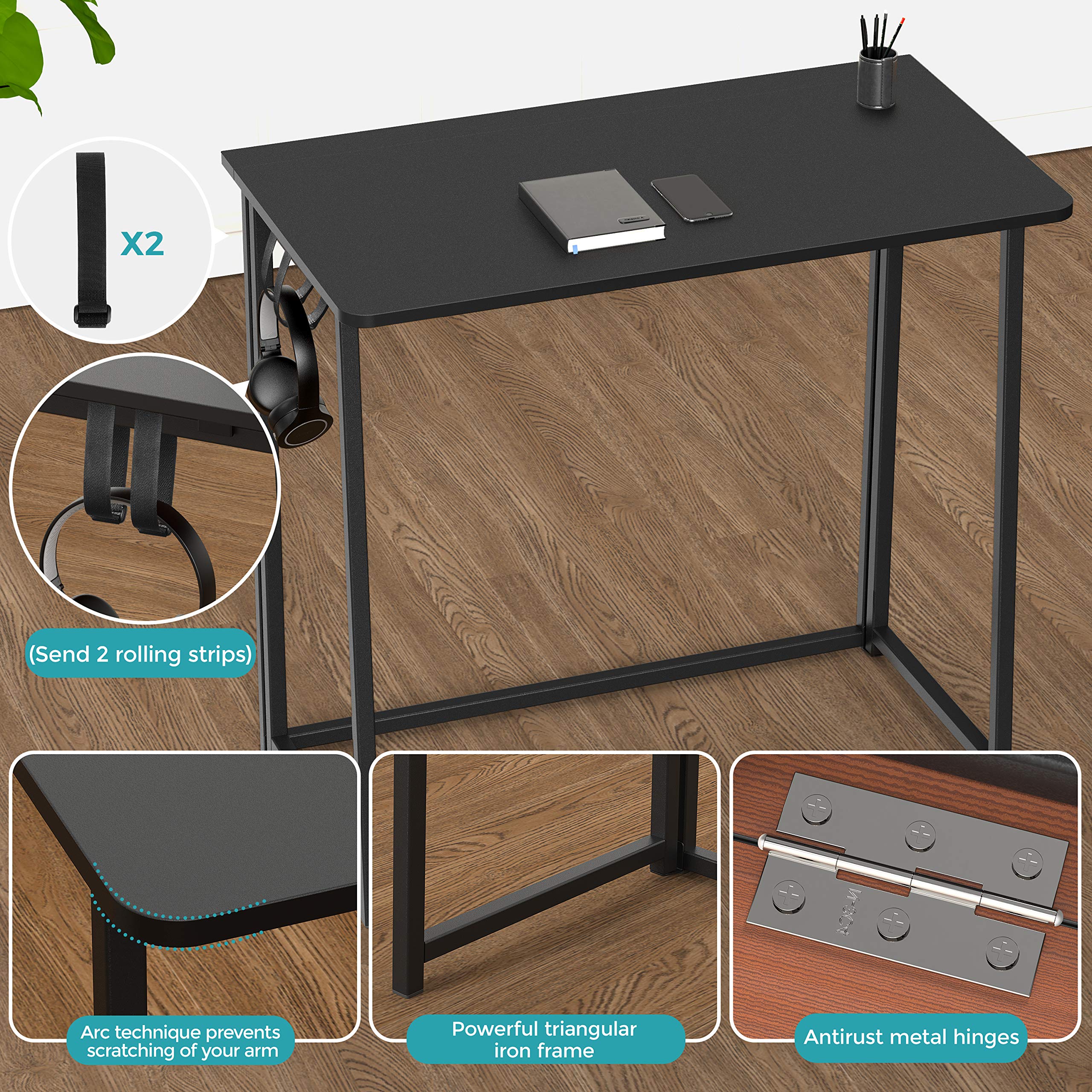 HC-RET Foldable Home Office Desk Folding Desk No-Assembly Small Computer Desk