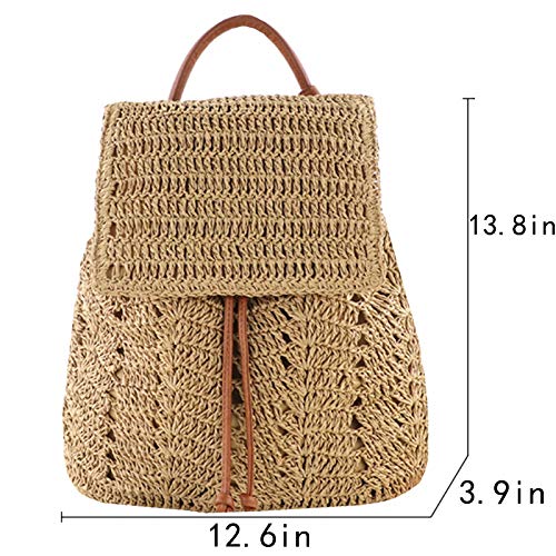 Hyuyikuwol Lightweight Straw Crochet Backpack Hollow Out Drawstring Shoulders Bag for Women One Size