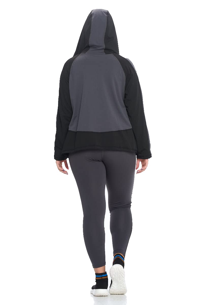 Jvini Women's 3 Piece Tracksuit Set - Full Zip Raglan Sleeve Hoodie Sweatshirt - Racerback Tank & Mesh Leggings Grey/Black LXL US (8-12)