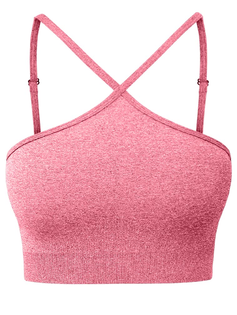 HYZ Women's Seamless Workout Gym Crop Top Adjustable Straps Sports Bra with Removable Padded Pink