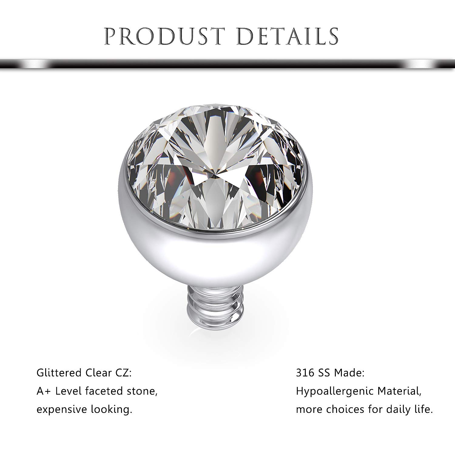 Hoeudjo 18PCS 14g Dermal Anchor Tops and Base Skin Titanium Microdermals Surface Piercing Jewelry for Women Men, Opal/CZ/Ball/Heart/Moon/Star/Flat Top + Bases 4mm