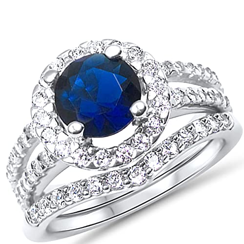 LaRaso & Co His Hers TRIO Wedding Set Sterling Silver Wedding Rings Blue Simulated Sapphire Bridal Set Him Her 14/6