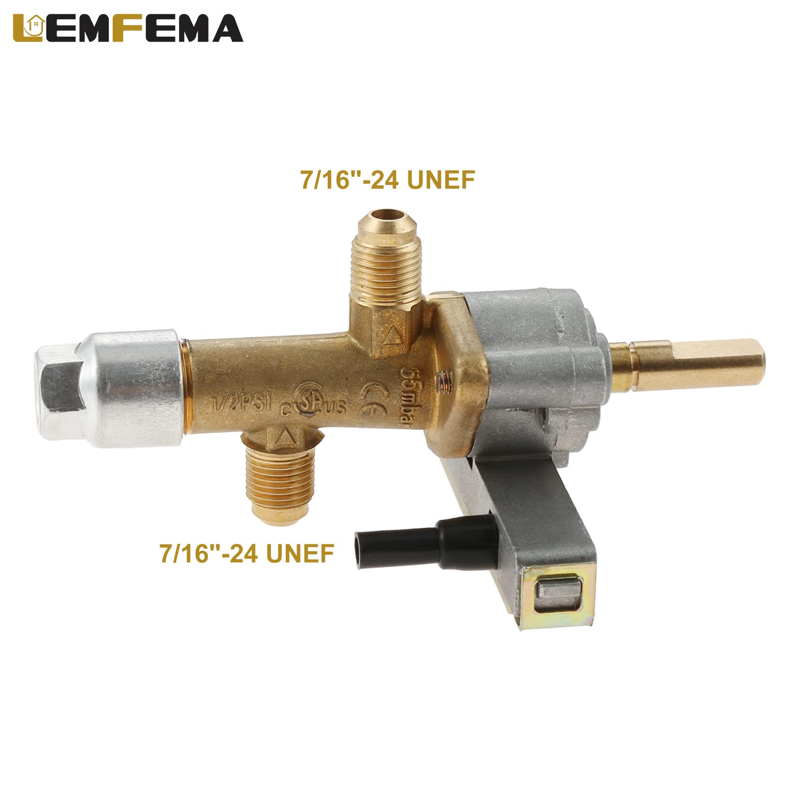 Lemfema Gas Safety Control Valve with Piezo Push Ignition Device Replacement for Garden Sun Propane Powered Patio Heater Repair Replaces Parts(7/16"-24 UNEF Inlet & Outlet)