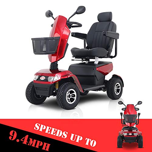 Metro Mobility 4 Wheel Heavy Duty Powered Mobility Scooters for Seniors - 400 lbs Capacity Motorized Scooter for Adults, Travel - Adapts to All Terrains with Exceptional Leg Room - Red