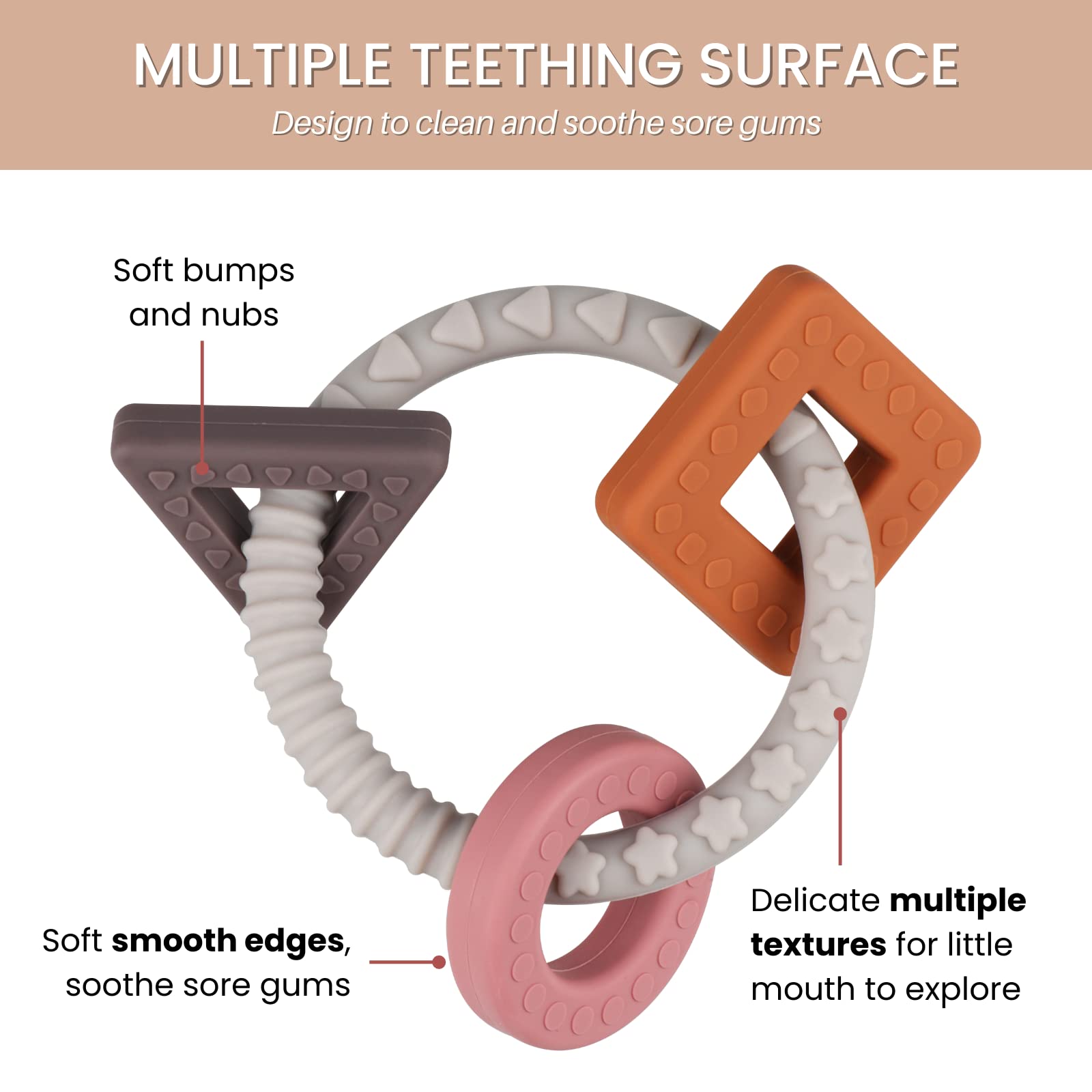 Kalovin Teether Rings, Silicone Sensory Teething Ring with Keys Design Toys, Baby Teether Links, Food Grade Silicone, BPA & Phthalate