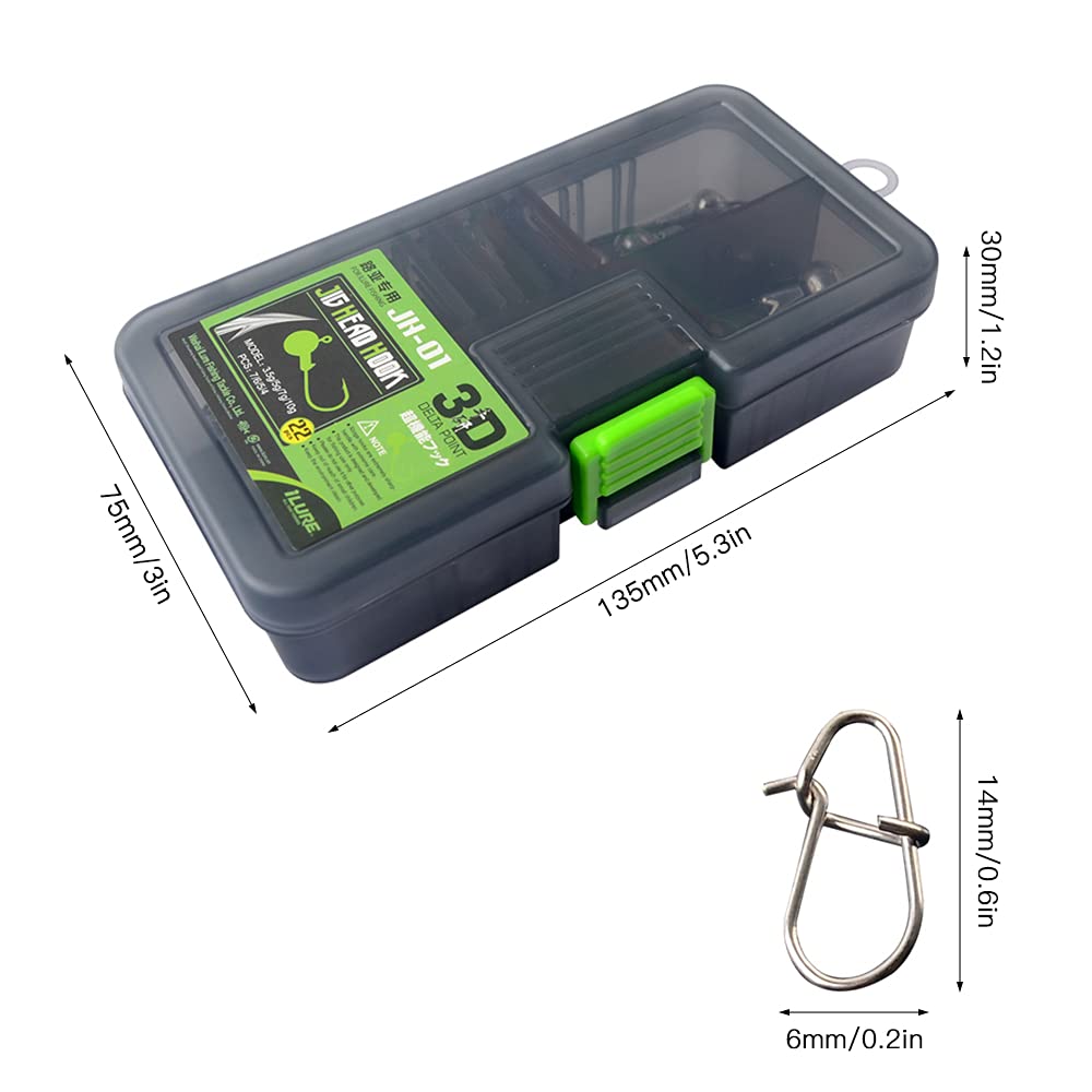 MengK 32 PCS Fishing Hook Ball Head Jig Worm Hook Fishhook for Saltwater Bottom Fishing with Tackle Box