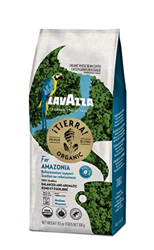 Lavazza, ¡Tierra Organic Amazonia Whole Bean Coffee Medium Roast 10.5 Oz Bag, Floral Notes Authentic Italian, Blended And Roated in Italy, Balanced and Aromatic Fruity and floral notes