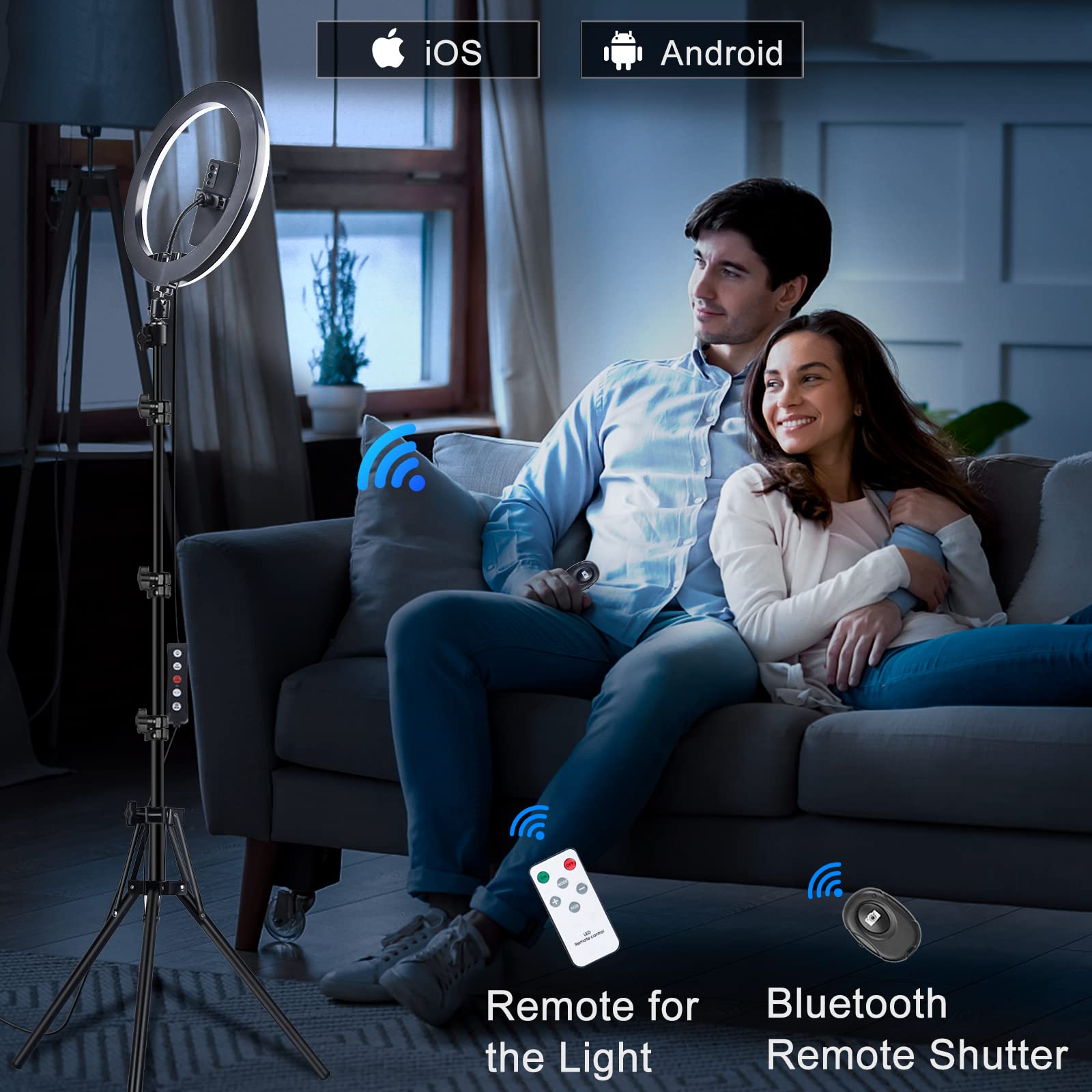π‘π²ππ²ππ 13" Selfie Ring Light with 63" Stand and 3 Phone Holder, 53 Lighting Modes, iPad Holder, Remote, Desk Tripod, RGB Ringlight for iPhone. Vlogging Circle Led Halo Light Photo Video Kit