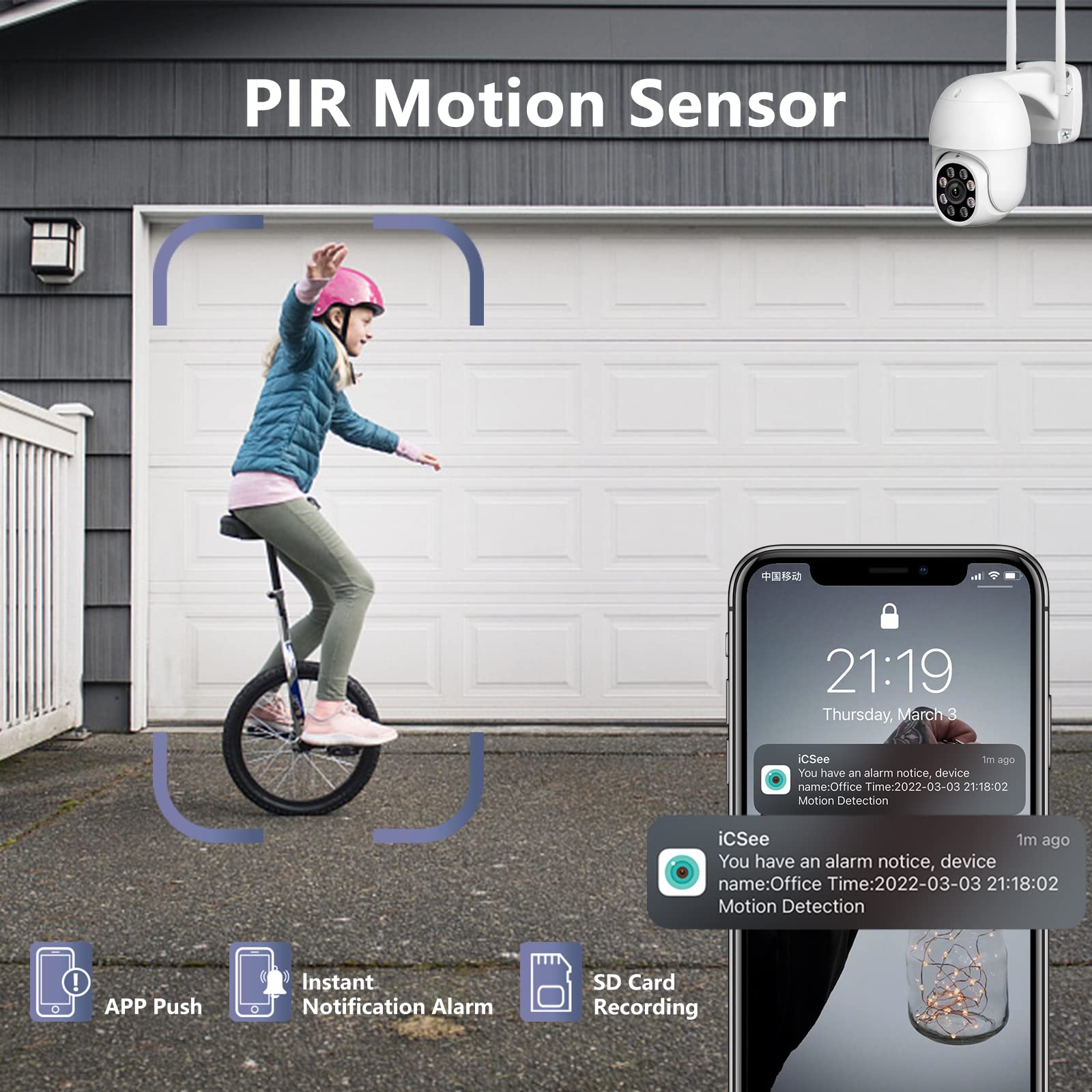 neweyesee WiFi Security Camera Outdoor 2K - 3MP WiFi Camera for Home Security with Pan Tilt 360°View Color Night Vision Motion Detection 2 Way Audio IP66 Waterproof DC Powered Surveillance Camera