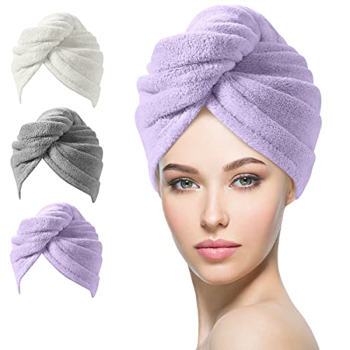 YFONG Larger Microfiber Hair Towel Wrap for Women, Rapid Drying Towels for Hair with Button, Super Absorbent Hair Turbans for Wet Hair Long Thick Curly Hair, Soft Hair Drying Towel Wrap