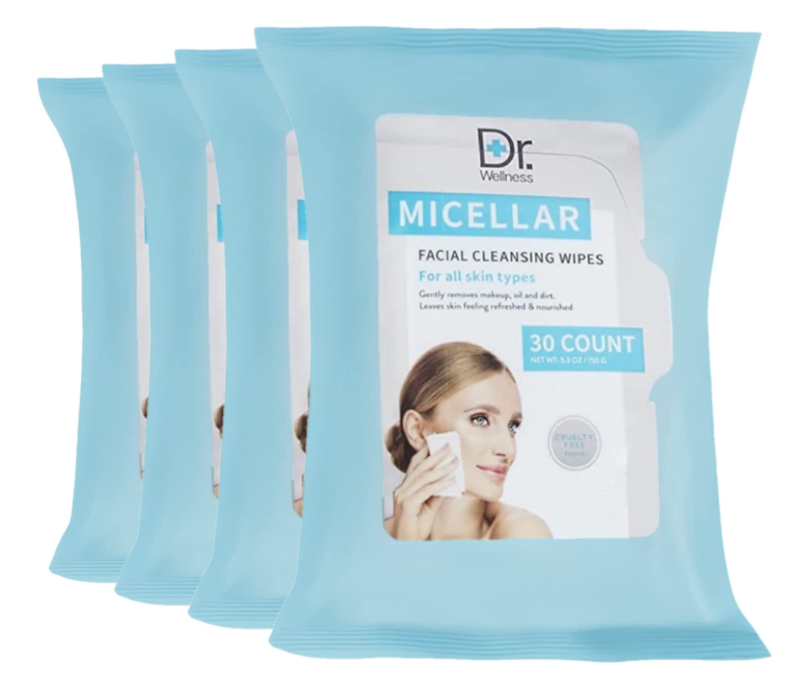 Micellar Face Wipes | 120 Micellar Wipes in 4 Packs, Good for Makeup Removal and Gerneal Facial Cleansing | Dr. Wellness