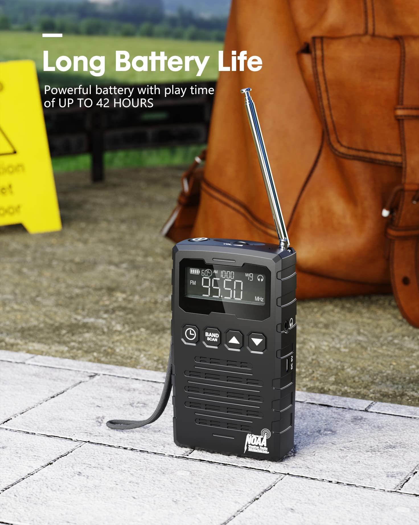 NOAA Weather Radio - Rechargeable NOAA/AM/FM Emergency Radio, Portable Pocket Radio, Longest Playtime, Best Reception, Digital Tuning, Auto Scan&Preset Function, Time Display, Mono Headphone Socket
