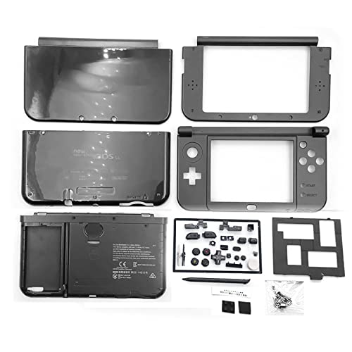 New3DSXL Complete Extra Housing Shells Black Replacement, Compatible with for Nintendo New3DS New 3DS XL/LL, DIY Case Casing Cover Plates/Buttons/Screws/Stylus/JoyStick Cap Full Set