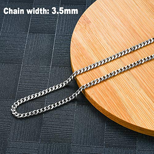 Sunling Solid Stainless Steel Cuban Chain Necklace For Men and Women Waterproof Curb Link Necklace Chain-Widths 3.5mm 5mm 7mm 9mm-Chain Lengths 16"-36"