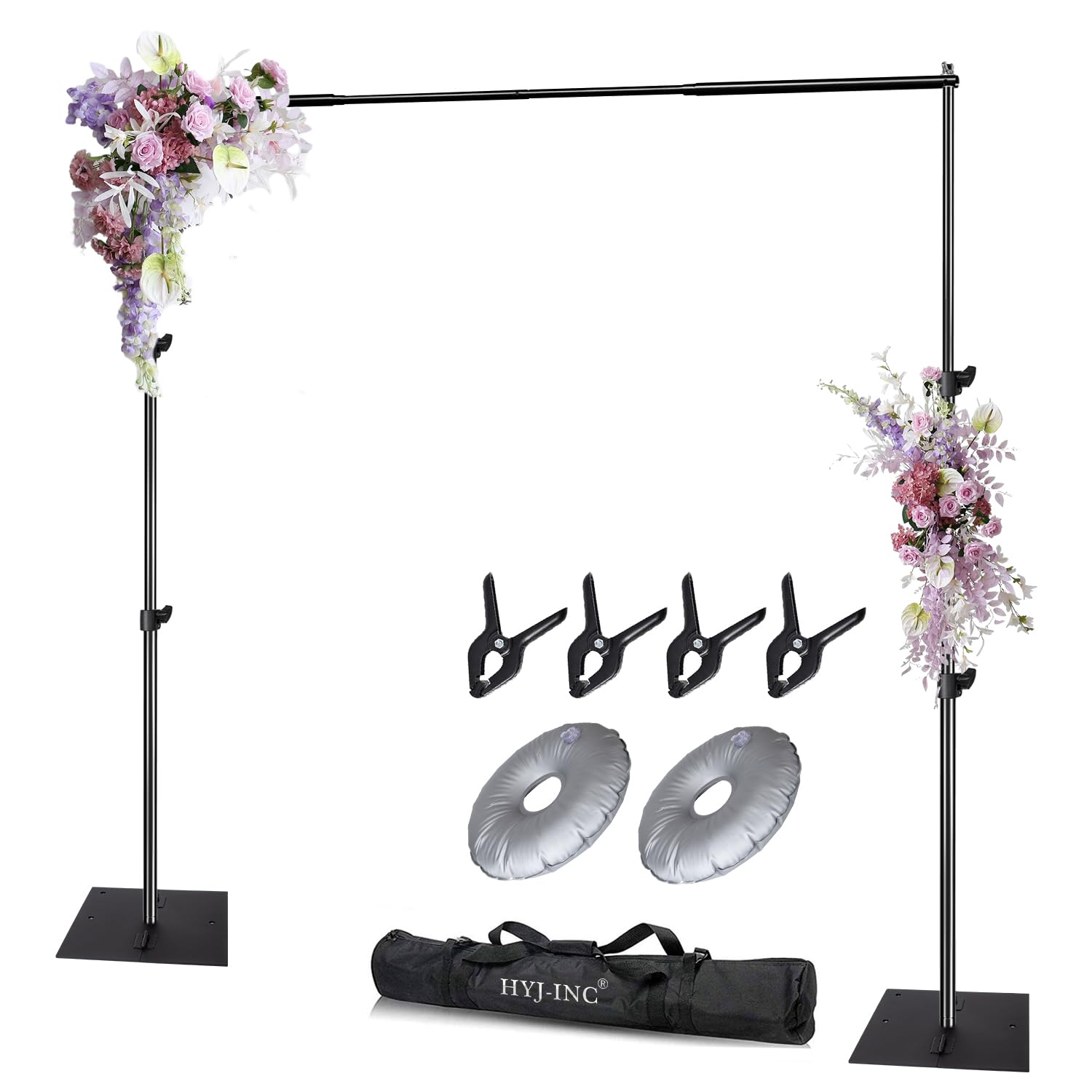 HYJ-INC Pipe and Drape Photography Backdrop Stand Kit Adjustable Photo Background Stand 10ft x 6.5ft with Metal Base for Parties Weddings Birthday Party Events Photo Booth