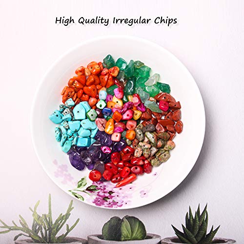 Yholin Crystals Beads for Jewelry Making Supplies Kit, Gemstone Crystal Stone Chip Beads with Spacer Stone Beads Pliers Jump Rings Elastic String for DIY Necklace Bracelet Earring Jewelry Making