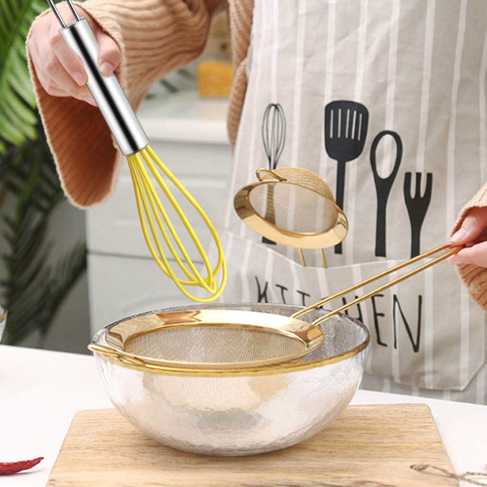 Newbested 4 Pack Colorful Mini Silicone Kitchen Whisks with Stainless Steel Handles for Milk Egg Blending Stirring Whisking and Beating(4 Colors,6 Inches)