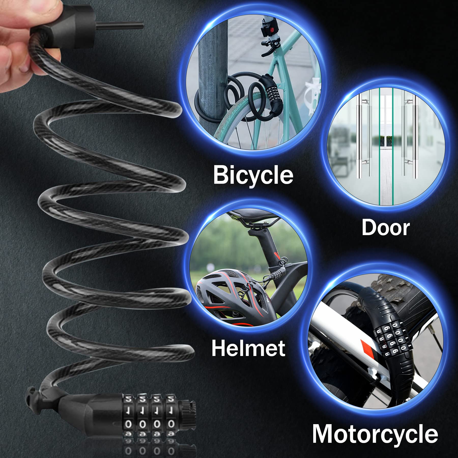LEICHTEN Bike Lock Cable High Security 5 Digit Resettable Bicycle Combination Coiling Bike Lock with Mounting Bracket 1/2 Inch Diameter 4 Feet(2 Pack)