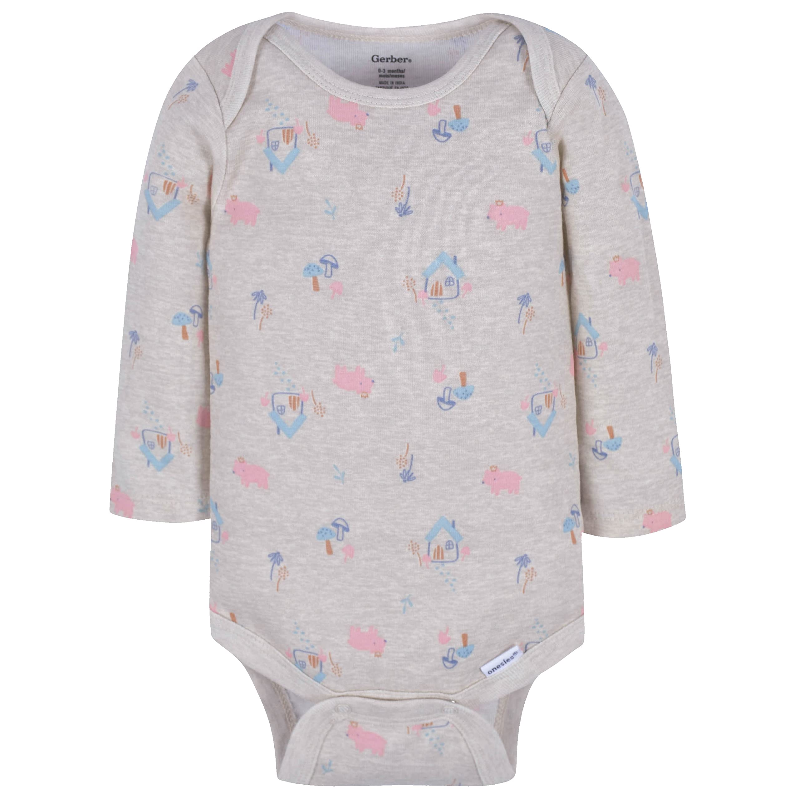 Gerber Baby Girl's 3-Pack Long-Sleeve Onesies Bodysuit, Bear Fairy White, 3-6 Months