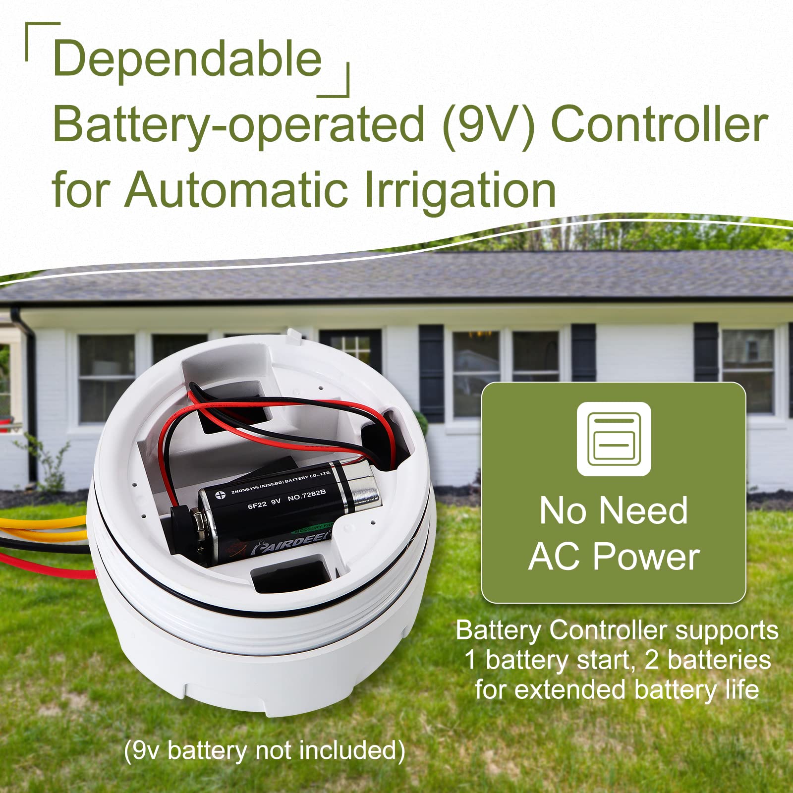Node-100 Industries Sprinkler Battery Controller with Solenoid, Supports Rain Sensor, Seasonal Adjustment, Automatic/ Manual with Fixed Bracket and Operating Instructions