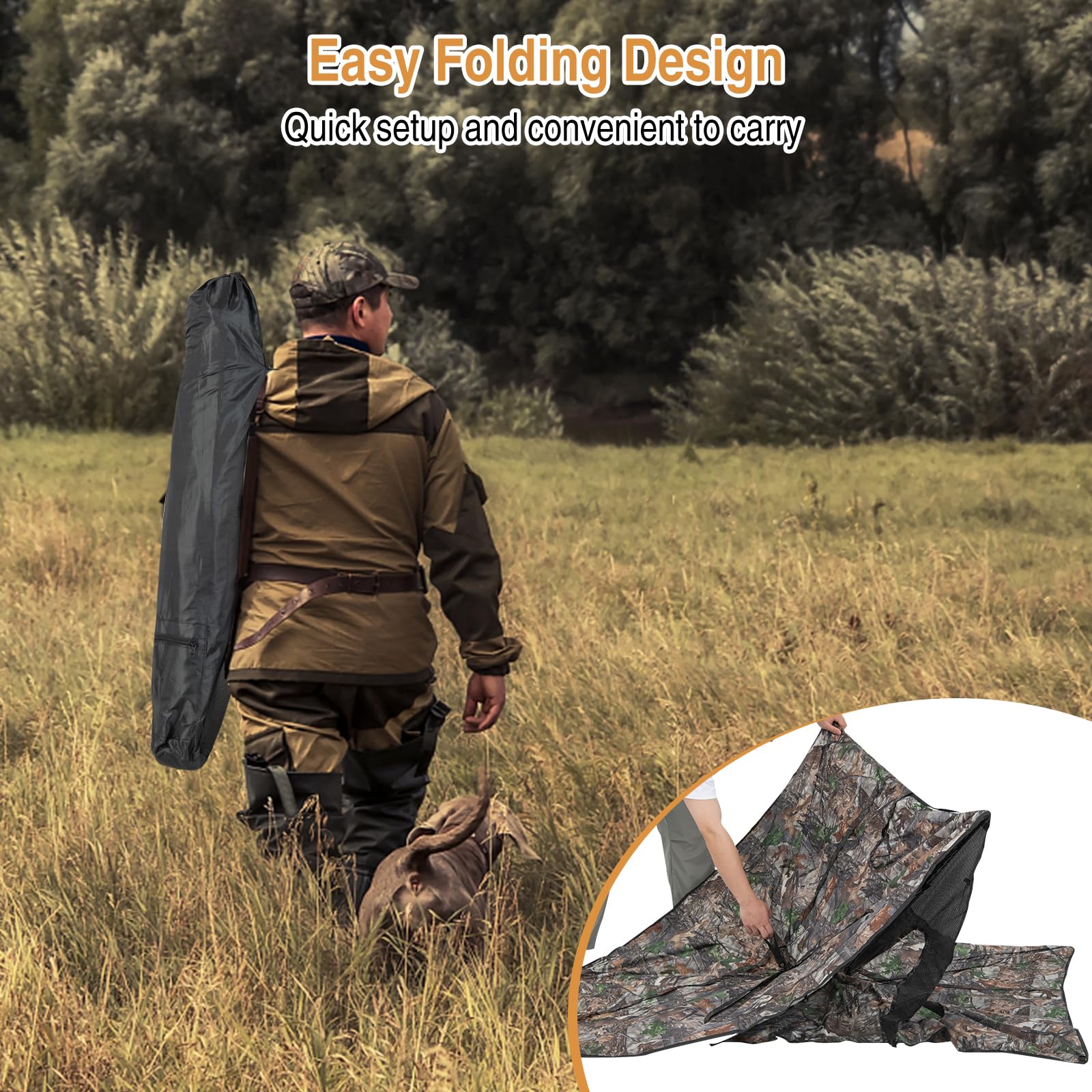 HAPPYGRILL Hunting Blind 2-Panel Pop Up Ground Hunting Blind with 3 Shoot Through Ports, Camo Concealment, Brush-in Loops, High Wind Stability, Easy-Setup Hunting Fence for Deer Turkey