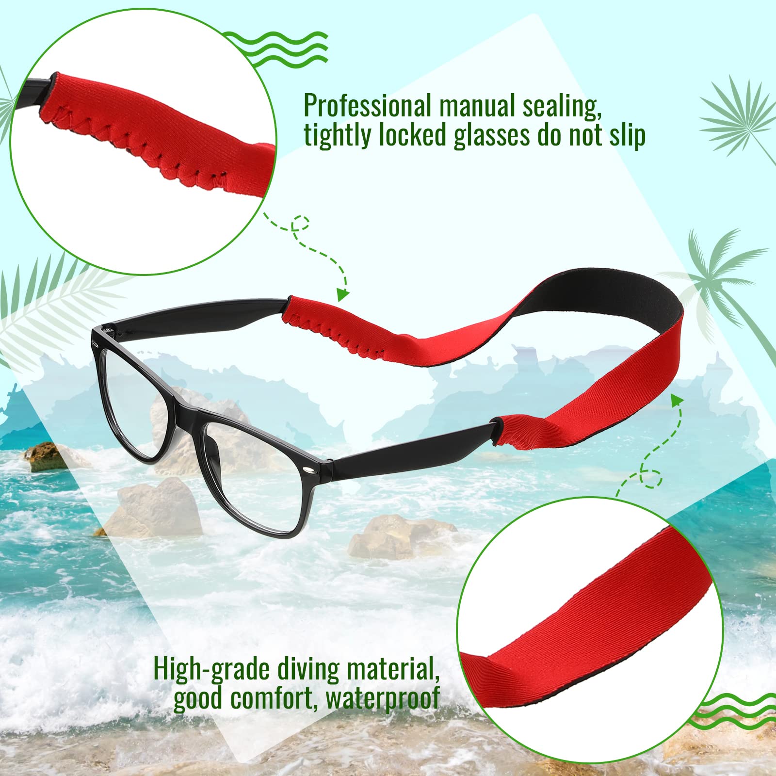 Kanayu 24 Pcs Floating Bulk Sunglass Strap Eyewear Retainer Durable Floating Glasses Strap Adjustable Sports Eyeglasses Strap for Men Women, 12 Colors