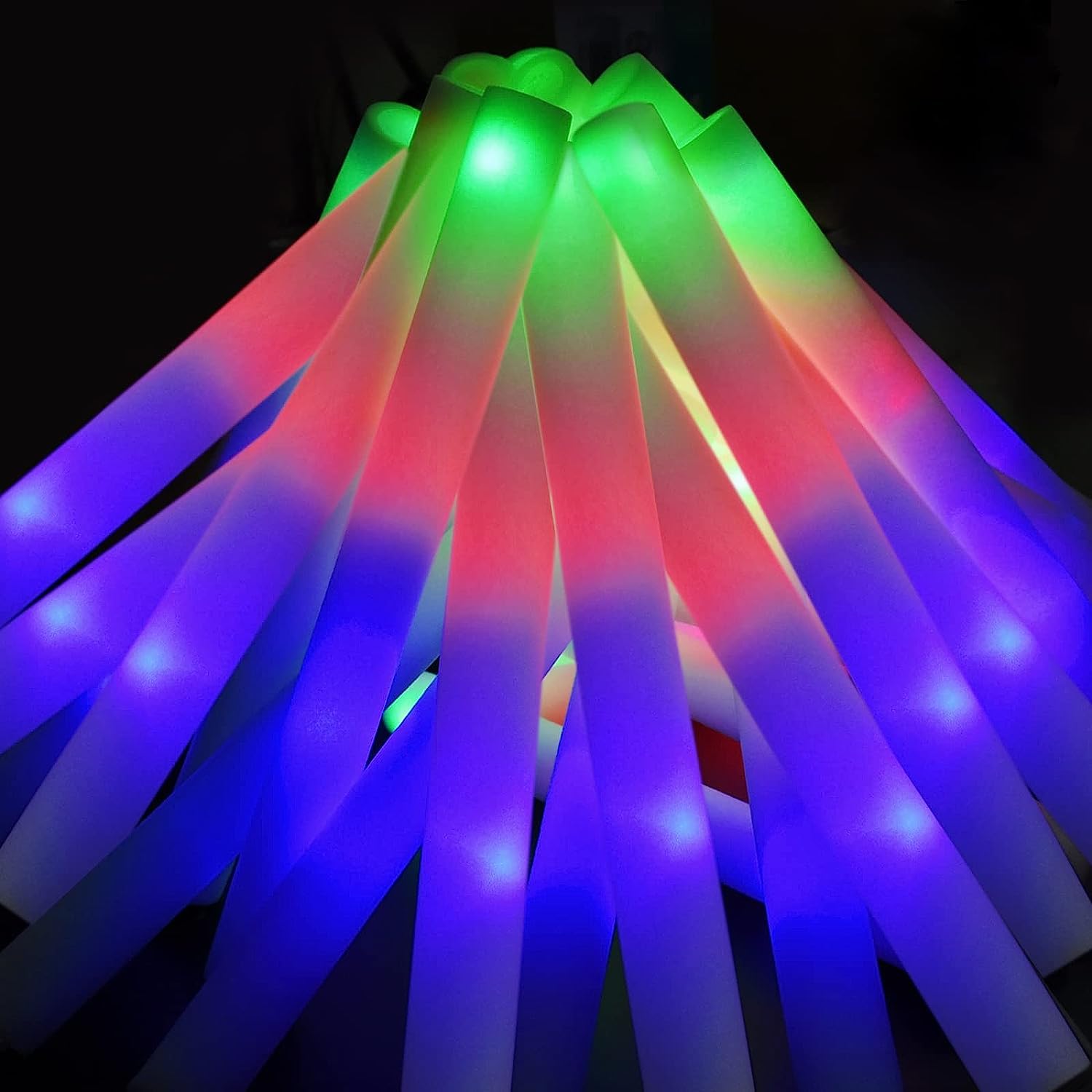 HTPOW 32 Pcs LED Glow Sticks-LED Foam Light Sticks with 3 Colors Flashing Effect Light Foam Sticks for Birthday Concert and Wedding and All Party Event