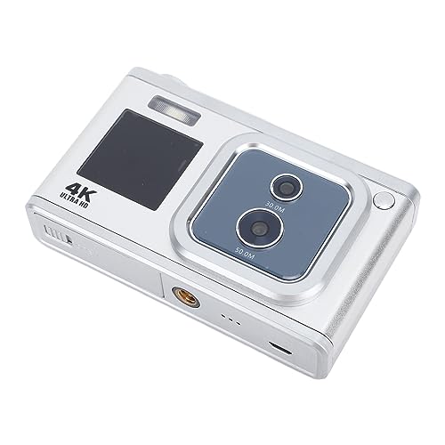 HD 4K Digital Camera, Autofocus Compact Digital Camera Dual Lens Dual Screen for Photography (Silver)