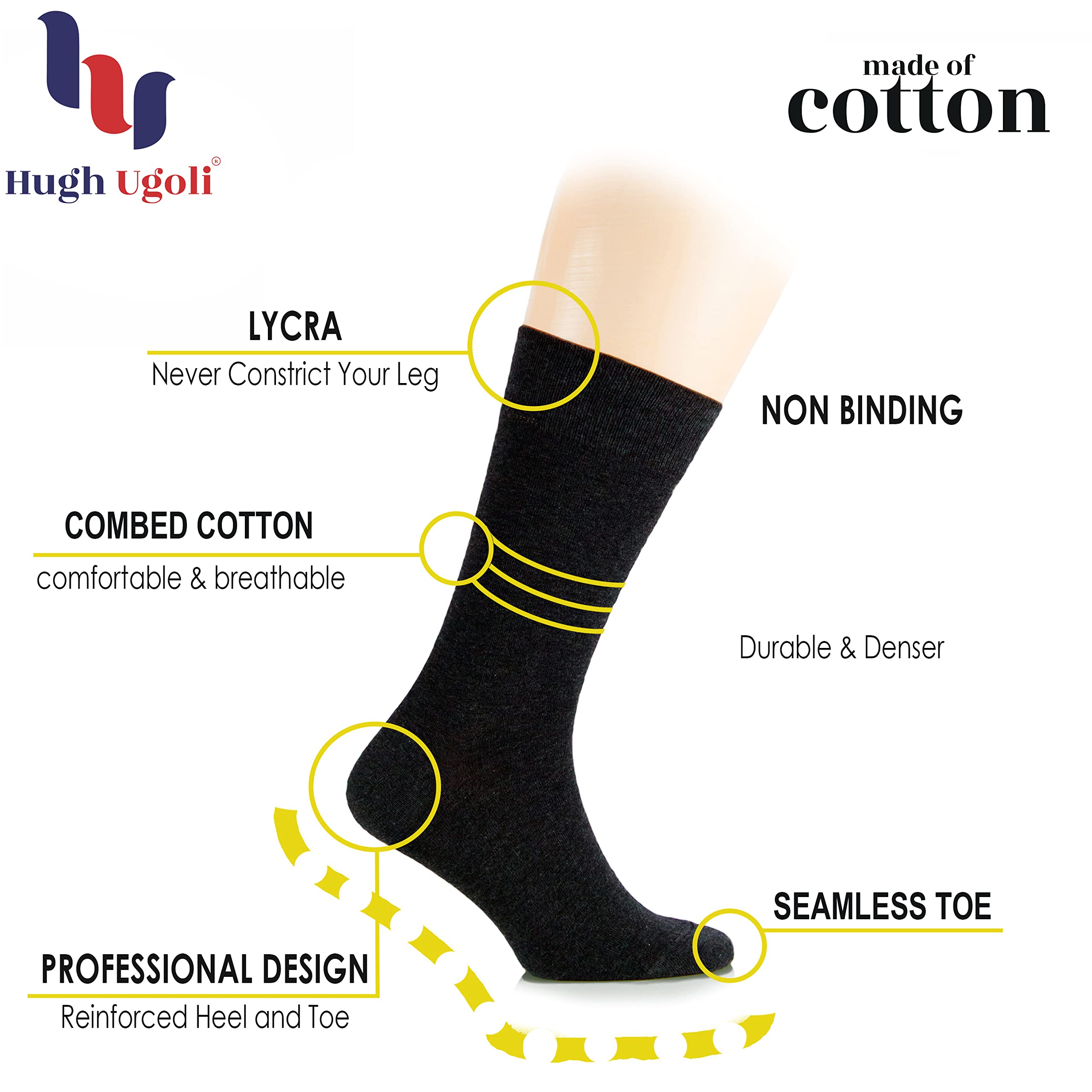 Hugh Ugoli Women's Thick Cotton Winter Crew Socks | Warm Comfort Boot Socks, Breathable & Comfortable, Non Binding Top, 3 Pairs, Gray, Shoe Size: 10-12