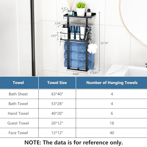 Johamoo Towel Racks for Bathroom, Bath Towel Holder with Shelf, Metal Wall Mounted Towel Storage for Small Bathroom