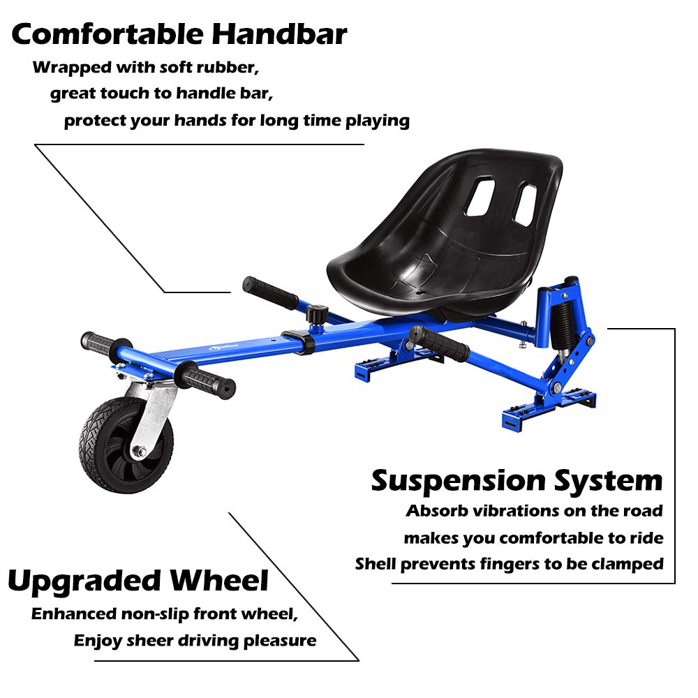 Hishine Hoverboard Seat Attachment for Self Balancing Scooter Go Kart Hover Board Accessories Compatible with 6'' 8.5'' 10'' for All Ages Adjustable Frame Length, Blue