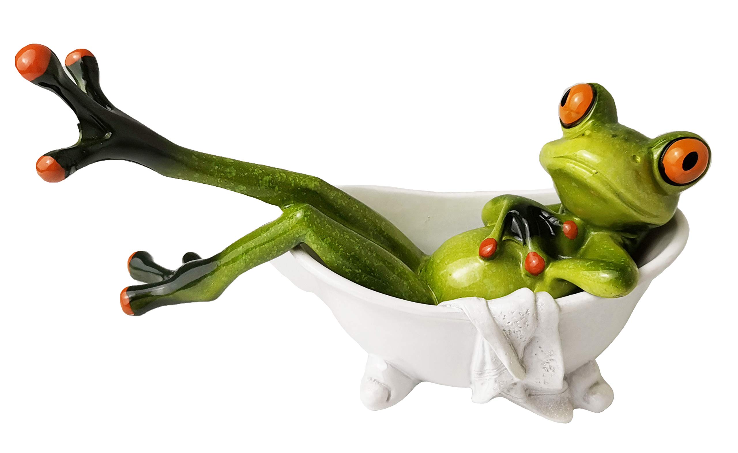 HAPTIME Frog Figurine Decor, A Frog Lying in The Bathtub, Frog Sculpture Statue, Creative Craft Resin, Great for Desk Bathroom Home Decoration (5.3 inch)