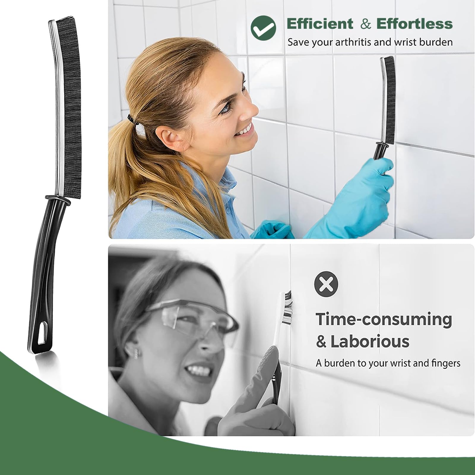 Hard Bristle Crevice Cleaning Brush, Crevice Cleaning Brush | Extra Strong & Long| Gap Cleaning Brush, Hard-Bristled Brush Set, Hand Bristled Stiff Bristle Cleaning Brush with Long Handle(4 pcs)
