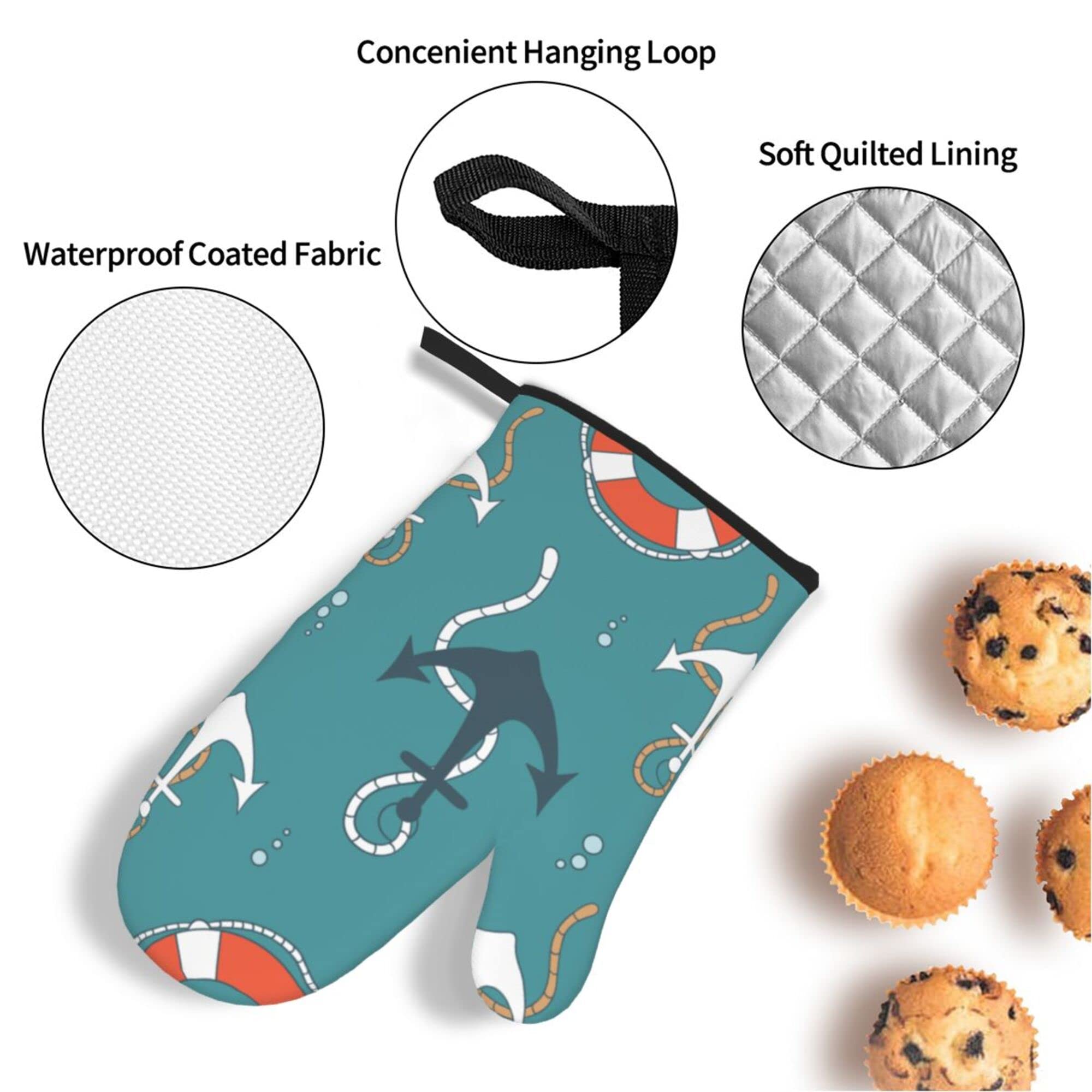 LAKIMCT Offshore Anchor Oven Mitts and Pot Holders Sets Non-Slip Potholders Heat Resistant Oven Gloves for Kitchen Baking Cooking BBQ, 4-Piece Set