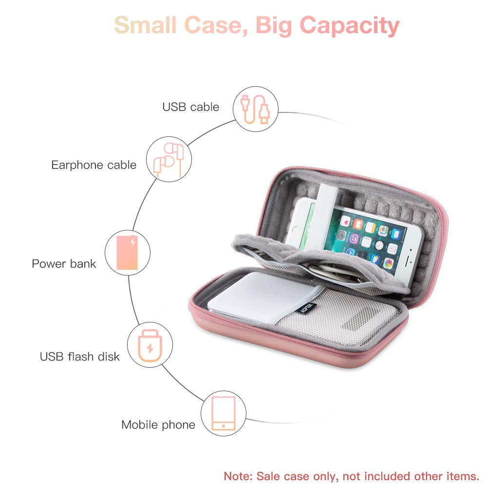 Hard Carrying Case for Power Bank, Fits for Anker PowerCore, POWERADD Pilot, Yoobao Power Bank, AGPTEK Shockproof Pouch for External Battery, Rose Gold
