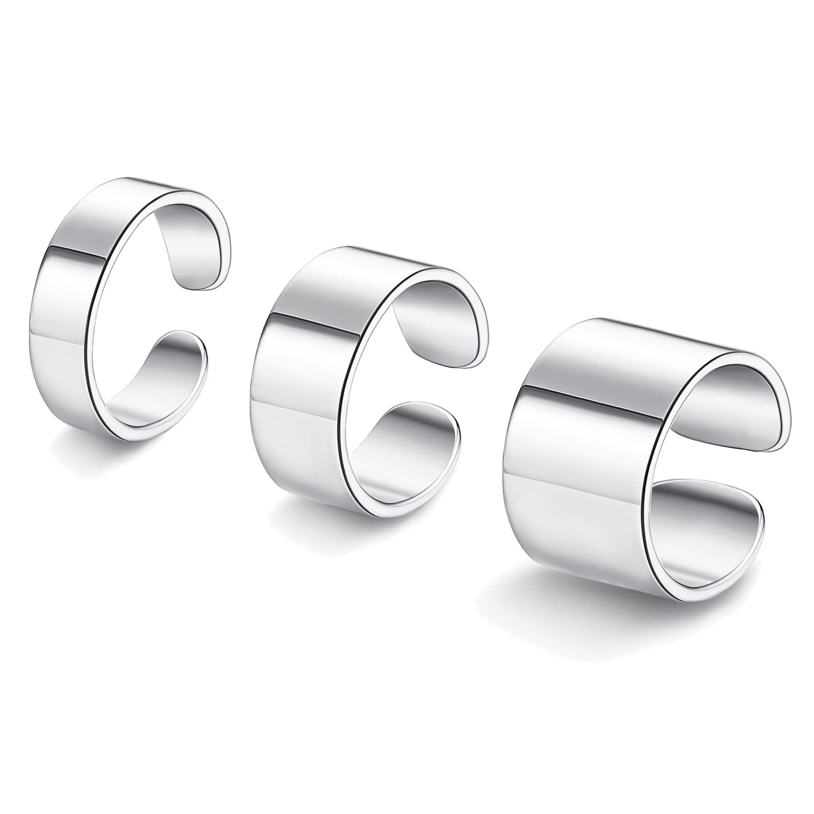 Kakonia 3PCS Adjustable Rings for Women Men Open Knuckle Wide Rings Flat Plain Band Cuff Ring Set Width 6/10/15MM